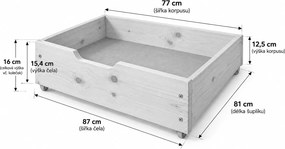 Šuplíky pod postel 180 cm z masivu borovice - bílá barva - 2 ks