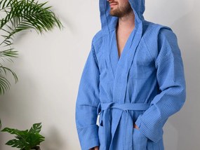 Vaflový župan s kapucí SPAFFLE, světle modrý Velikost: XL