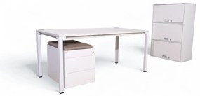 STEELCASE Set: Stůl 160+kontejner+skříň, STC/Narb, bílá/hnědá