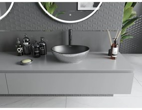 Mexen Elza, keramické umyvadlo na desku 405 x 330 mm, černá matná-stříbrný vzor, 21014022