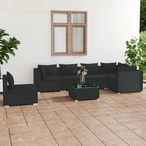 vidaXL 7dílná zahradní sedací souprava s poduškami polyratan [3102330] Barva: Černá