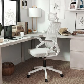 Ergonomická kancelářská židle Vinsetto s nastavitelnou opěrkou hlavy a područkami, výškově nastavitelnou otočnou židlí s funkcí houpání a síťovanou b…
