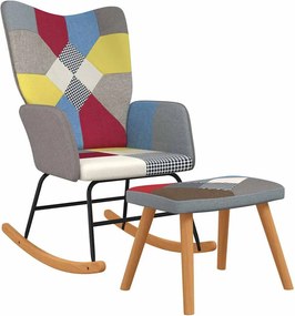 Houpací křeslo se stoličkou patchwork textil 328192