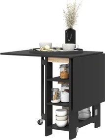 HOMCOM skládací kuchyňský stůl, skládací jídelní stůl s odnímatelnými 3 policemi a 2 sklápěcími deskami, moderní design 120 x 60 x 75 cm, černý