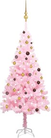 Umělý vánoční stromek s LED a sadou koulí růžový 210 cm PVC 3077500