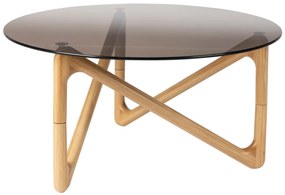 Hnědý skleněný konferenční stolek DUTCHBONE NAIA 80 cm s přírodní podnoží
