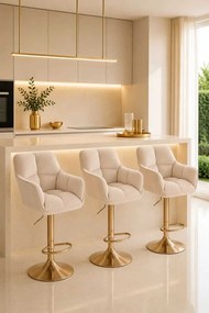 LuxuryForm DESIGN Barová židle AMALFI VELUR na zlaté kulaté podstavě - krémová