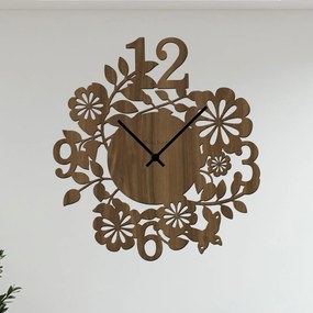 dřevo života Nástěnné hodiny FLOWERS Zvolte barvu dekoru: Ořech, Zvolte velikost hodin (cm): 50x50, Barva ručiček: Černé
