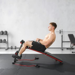 HOMCOM Posilovací lavice na břicho nastavitelná a skládací, multifunkční tréninková lavice s tréninkovými lany, nosnost 110 kg, ocelová černá červená