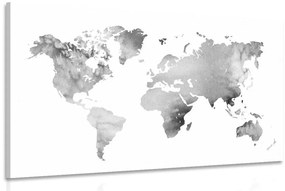 Obraz mapa světa v černobílém provedení v akvarelu - 120x80 cm