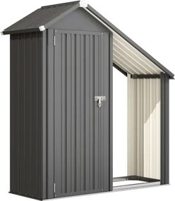 Outsunny sklad na dřevo pro venkovní použití s nářaďovým skříňkou, 0,77 m², 150x66x162 cm, z pozinkované oceli, tmavě šedá