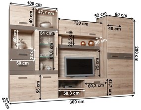 Kondela Obývací stěna, dub san marino / latte vysoký lesk HG, Assor
