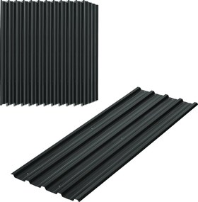 Outsunny 12 kusů Trapézový plech 129x45cm 7m² Pozinkovaný střešní plech 0,25 mm Profilovaný plech odolný proti povětrnostním vlivům Tmavě šedá barva