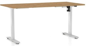 Výškově nastavitelný stůl OfficeTech A, 160 x 80 cm, bílá podnož, dub kamenný