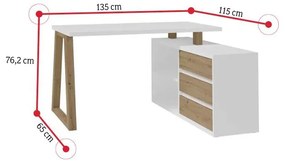 Psací stůl IWO 3, 135x76,2x65, dub artisan/bílá