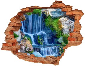 Wallmuralia Díra 3D ve zdi nálepka Cihla vodopád 90x70 cm