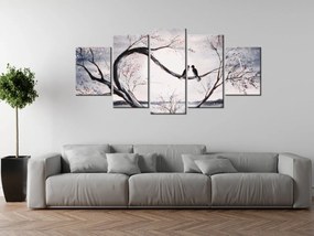 Gario Obraz s hodinami Ptačí láska na větvi - 5 dílný Rozměry: 150 x 70 cm