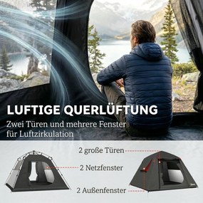Outsunny stan pro 2 osoby, voděodolný 3000 mm – kupolový stan s 2 vchody, 4 okny, transportní taškou a háčkem na lucernu – kempování/turistika/cesty