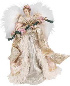 Anděl ve zdobných růžových šatech na špičku stromku Angel Chris - 21*12*35 cm