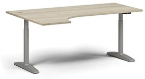Výškově nastavitelný stůl OBOL, elektrický, 675-1325 mm, rohový levý, deska 1800x1200 mm, šedá zaoblená podnož, dub přírodní