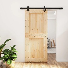 Posuvné Dveře S Kováním 90 X 210 Cm Masivní Borové Dřevo Stříbrná