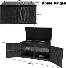 Costway Ratanový terasový box s objemem 335 l – 115 × 60 × 65 cm, šedá