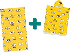 Plážový set SMILE – osuška 100×180 cm a pončo 80×145 cm, žlutý