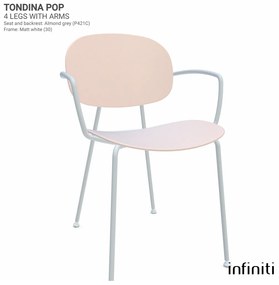 Židle Tondina Pop s opěradly Barva kovové konstrukce: Matt white 30, Barva sedáku a opěradla z recyklovaného plastu: Cipria IP480C