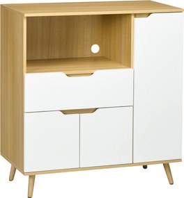 HOMCOM Mikrovlnkový kabinet, moderní kuchyňský kredenc se zásuvkou, 3 dveřmi a policí, bufetový kredenc pro jídelnu a obývací pokoj 90x40x98,5 cm Bílý