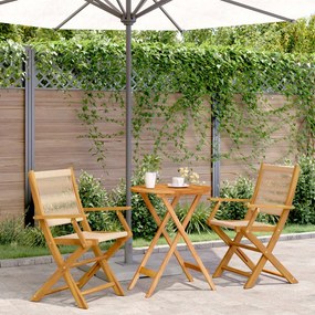 3dílný bistro set béžový polypropylen a masivní dřevo 3281795