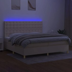 Box spring postel s matrací a LED krémová 200x200 cm textil 3135786