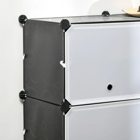 HOMCOM Botník Úložný box s 12 kostkami DIY zásuvný regál s dvířky Plastová ocel Černá+bílá 125 x 32 x 125 cm | Aosom