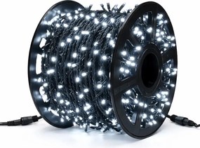 Easy Fix LED světelný řetěz, 100 m, venkovní, ledově bílá, 600 diod, černý kabel, IP67, cívka