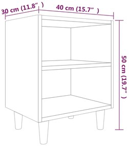 Noční stolek masivní dřevěné nohy hnědý dub 40 x 30 x 50 cm - Default Title