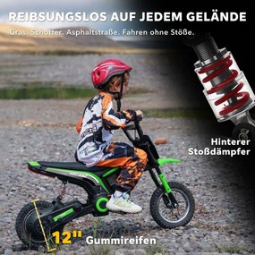 HOMCOM Dětská elektrická motorka 12V s klaksonem a světlem, 8-16 km/h, otočný plyn, pro děti 8-12 let, zelená