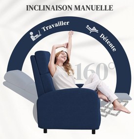 HOMCOM Relaxační křeslo s manuálně nastavitelným opěradlem až do 160°, integrovaným podnožkem pro obývací pokoj, ložnici, kancelář a domácí kino, nos…
