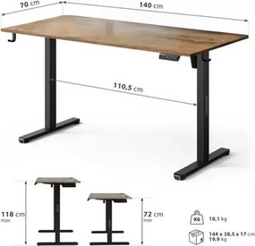 SENSE7 NOJO LIGHT Pracovní stůl černá-dub / elektricky nastavitelná vý