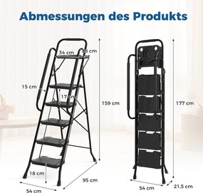 Costway 5 Žebřík s přihrádkou na nářadí. Skládací žebřík pojme až 150 kg.