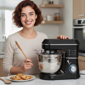 HOMCOM Kuchyňský robot s hnětacím strojem, 7l nerezová mísa, 1400 W, s naklápěcí hlavou, hnětací hák, metla, šlehací metla