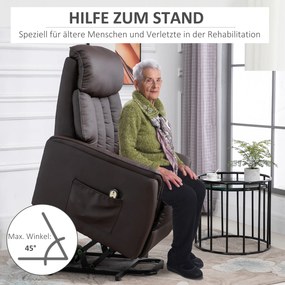 HOMCOM elektrické křeslo se stojanem TV křeslo se stojanem, polohovací s funkcí sklápění, imitace kůže, hnědá, 80 x 94 x 104 cm