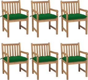 Zahradní židle 6 ks zelené podušky masivní teak 3073051