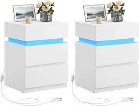 Noční stolek 2 kusy set, s LED osvětlením, 35×40×55 cm, oblačně bílý