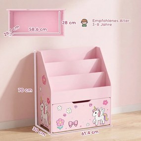 AIYAPLAY Montessori knihovna pro děti se zásuvkou, 3 patra, růžová