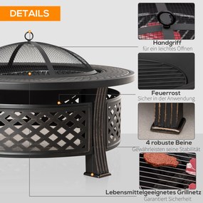Outsunny miska na oheň pohrabáč ochrana proti jiskrám ohnivý koš ohnivý stůl kulatý ohniště zahrada kempování BBQ ocel černá 81x81x50cm | Aosom