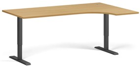 Rohový výškově nastavitelný stůl, 180x120 cm, 2 motory, L/P, černá podnož, buk