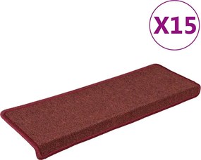 Schodové rohože 15 ks 65 x 21 x 4 cm bordó obdélníkový okraj 326199