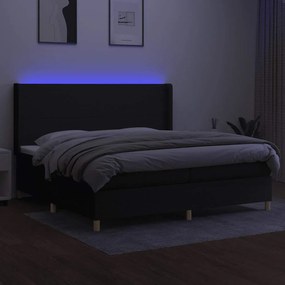 Box spring postel s matrací a LED černá 200x200 cm textil 3138743