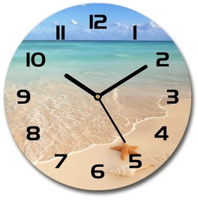 Wallmuralia Skleněné hodiny kulaté Hvězdice na pláži fi 30 cm