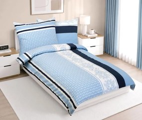 Bellatex Flanelové povlečení 140x220 cm, 70x90 cm Pruh Modrá,Bílá
