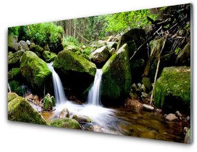 Obraz na skle Vodopád Skály Příroda 140x70 cm